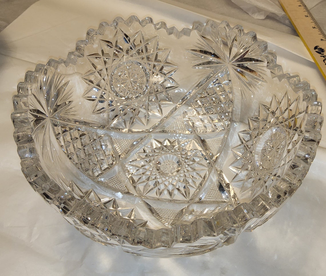 ABP American Brilliant Round Bowl Hobstars and Fan Design 8" in ...