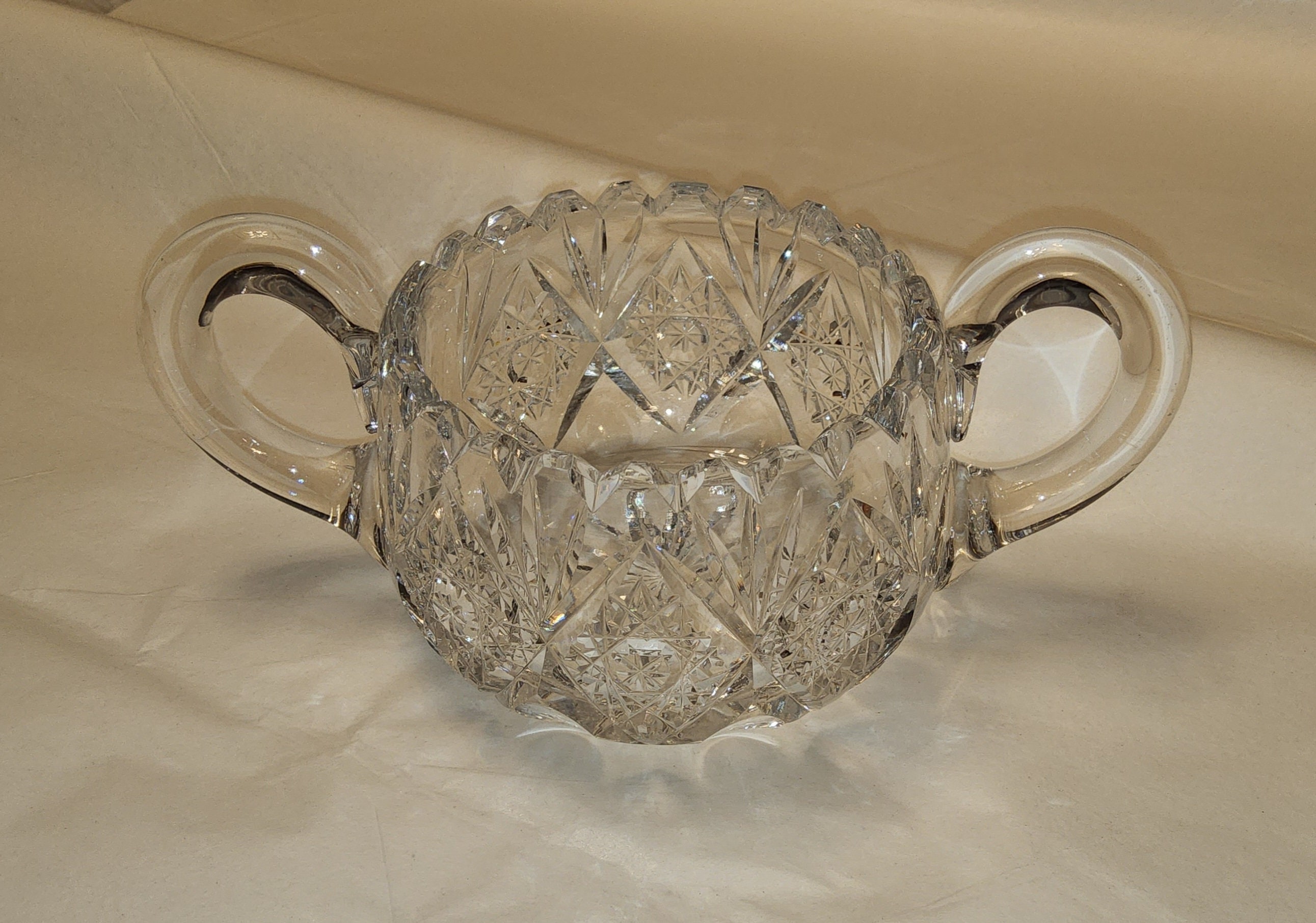 Lead Crystal Bowl Deeply Cut With Intricate Design and Double Handles ...