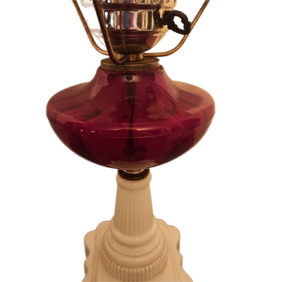 Vintage Milk Glass & Cranberry Glass Table Lamp - Etsy