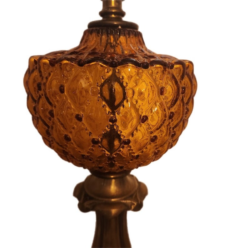 Vintage Fenton Style Amber Glass Quilted Diamond Table Lamp Base - Etsy