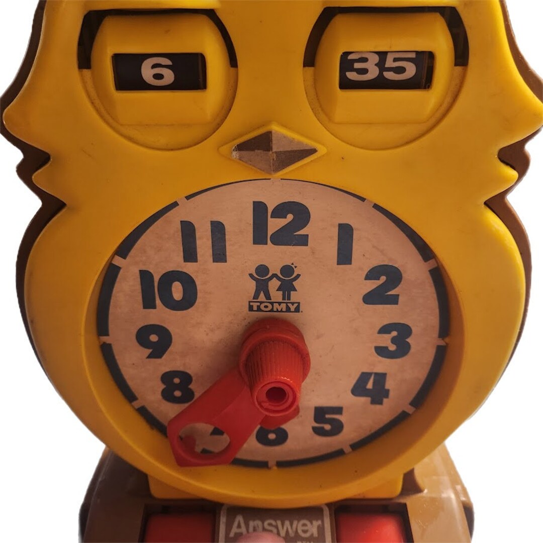 Vintage 1975 Tomy 70s Toy Owl Answer Learning Clock Plastic 1970s Time ...