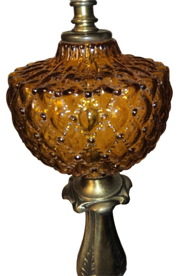 Vintage Fenton Amber Quilt/diamond Pattern Glass Lamp - Etsy