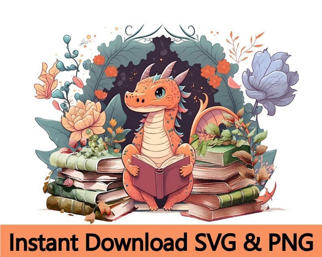 Dragon Coloring Book Svg Png, Fantasy Coloring, Book Club Svg, Book ...