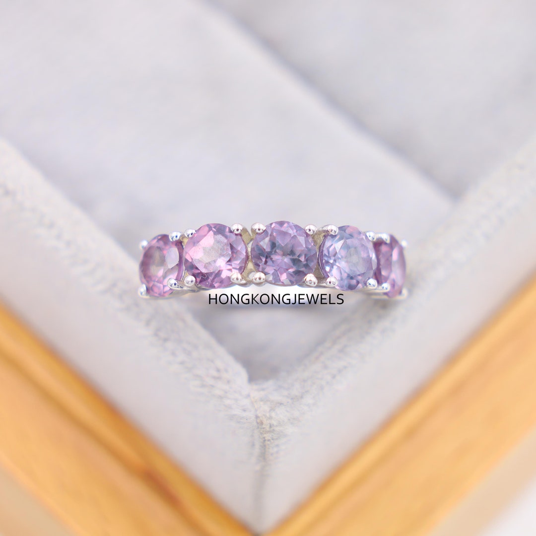 Alexandrite Half Eternity Band Ring: 14K Gold Vermeil, Stackable ...