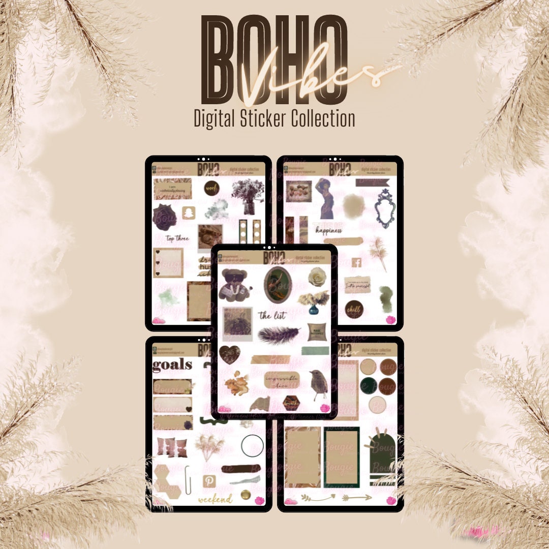 BOHO Vibes Digital Sticker Collection, Digital Planner Stickers ...