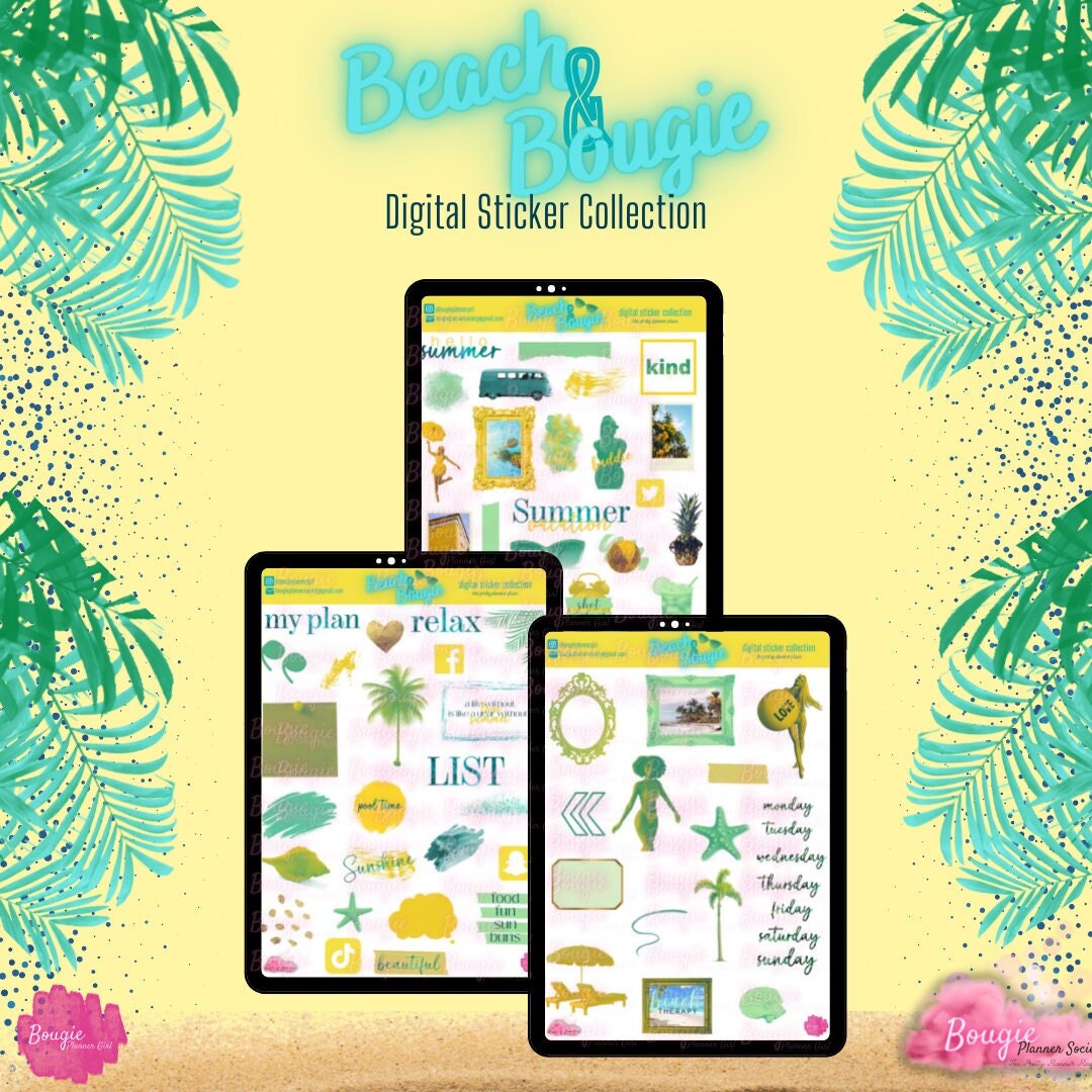 Beach and Bougie Digital Sticker Collection , Digital Planner Stickers ...