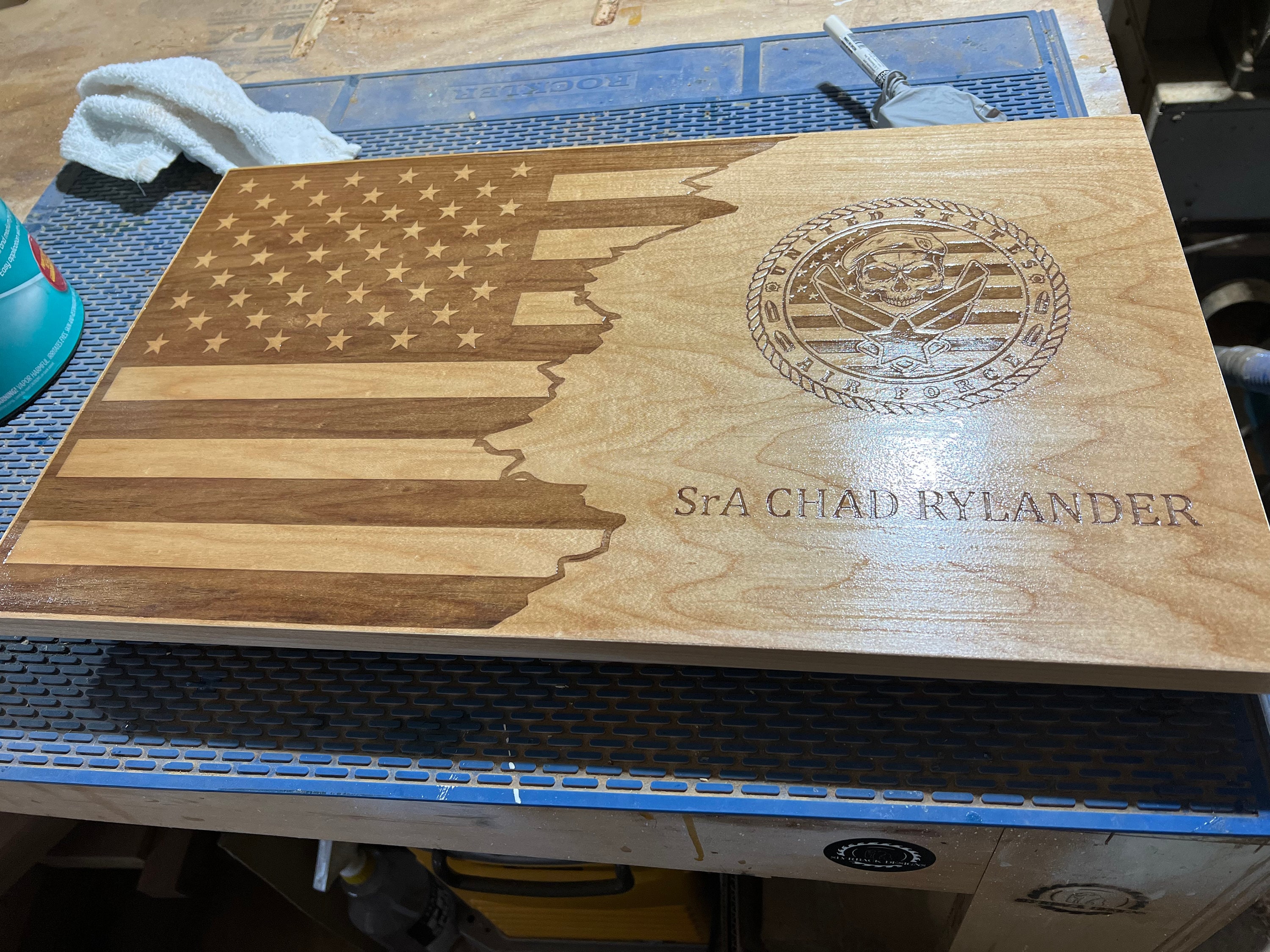 Personalized Engraved Wooden Logo American Flag - Military, Army, Navy ...