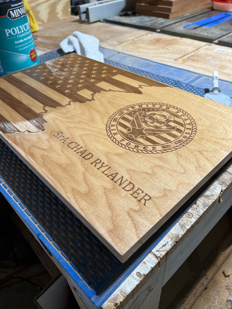 Personalized Engraved Wooden Logo American Flag - Military, Army, Navy ...