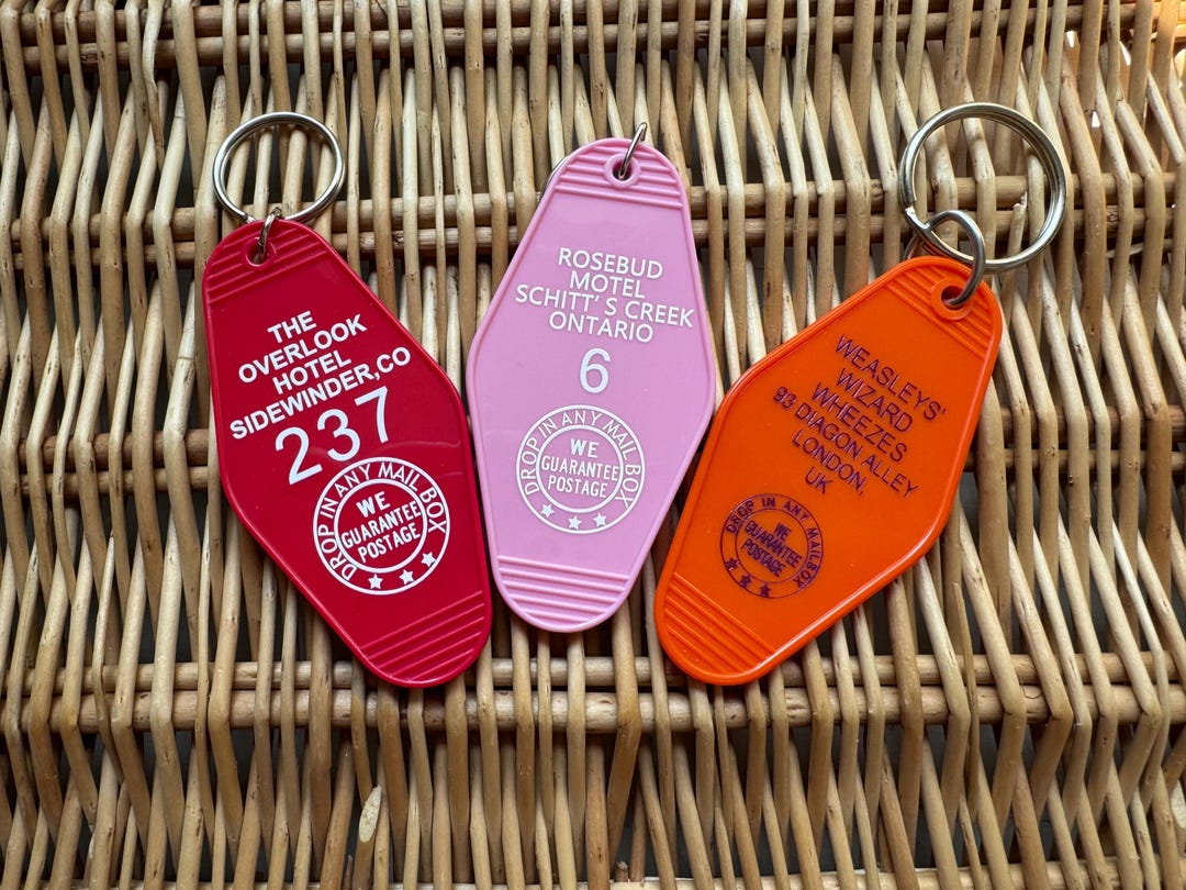 Pop Culture Motel Keychain Overlook Hotel Rosebud Motel Weasleys ...