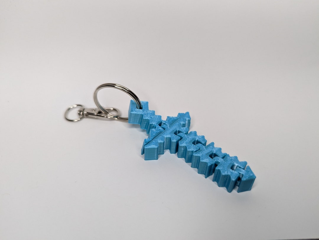 3d Printed Flexi Diamond Sword Keychain: Pixelated Adventure Accessory ...