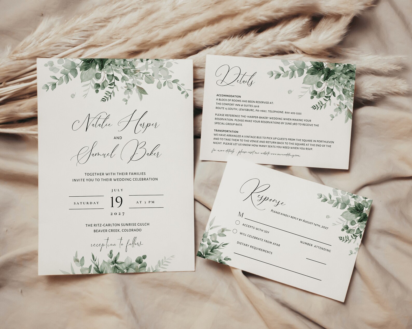 Greenery Wedding Invitation Template Suite Printable Wedding - Etsy