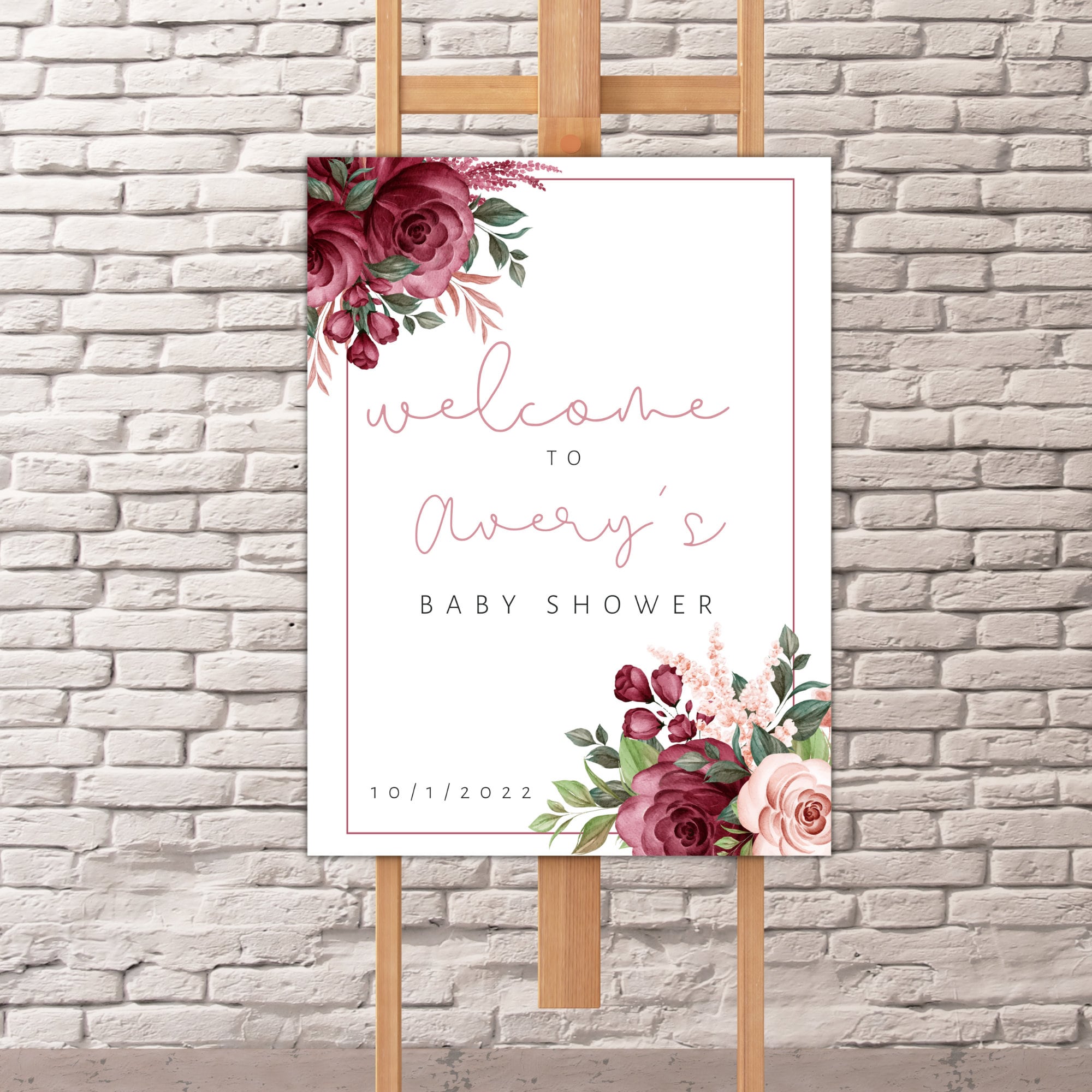 Burgundy Welcome Sign, Baby Shower, Wedding, Birthday, Bridal Shower ...