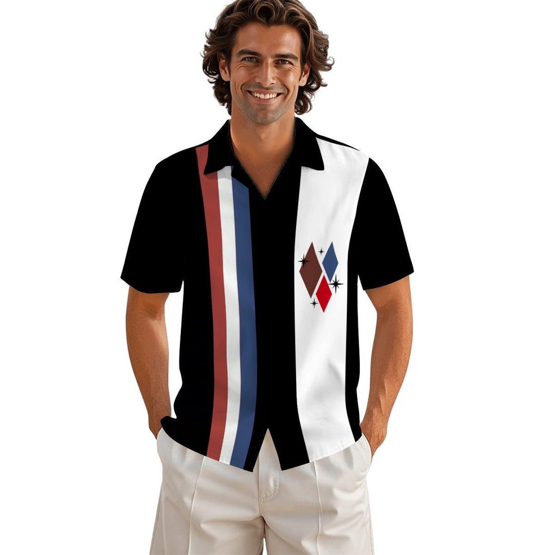 Retro 1950s Vintage Hawaiian Style Bowling Shirt, Midcentury Hollywood ...