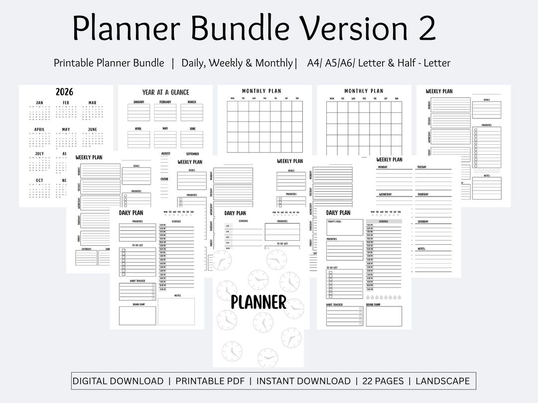 ADHD Printable Planner, Daily, Weekly, Monthly Planner| A4,A5,A6, Letter & Half-letter, PDF ...