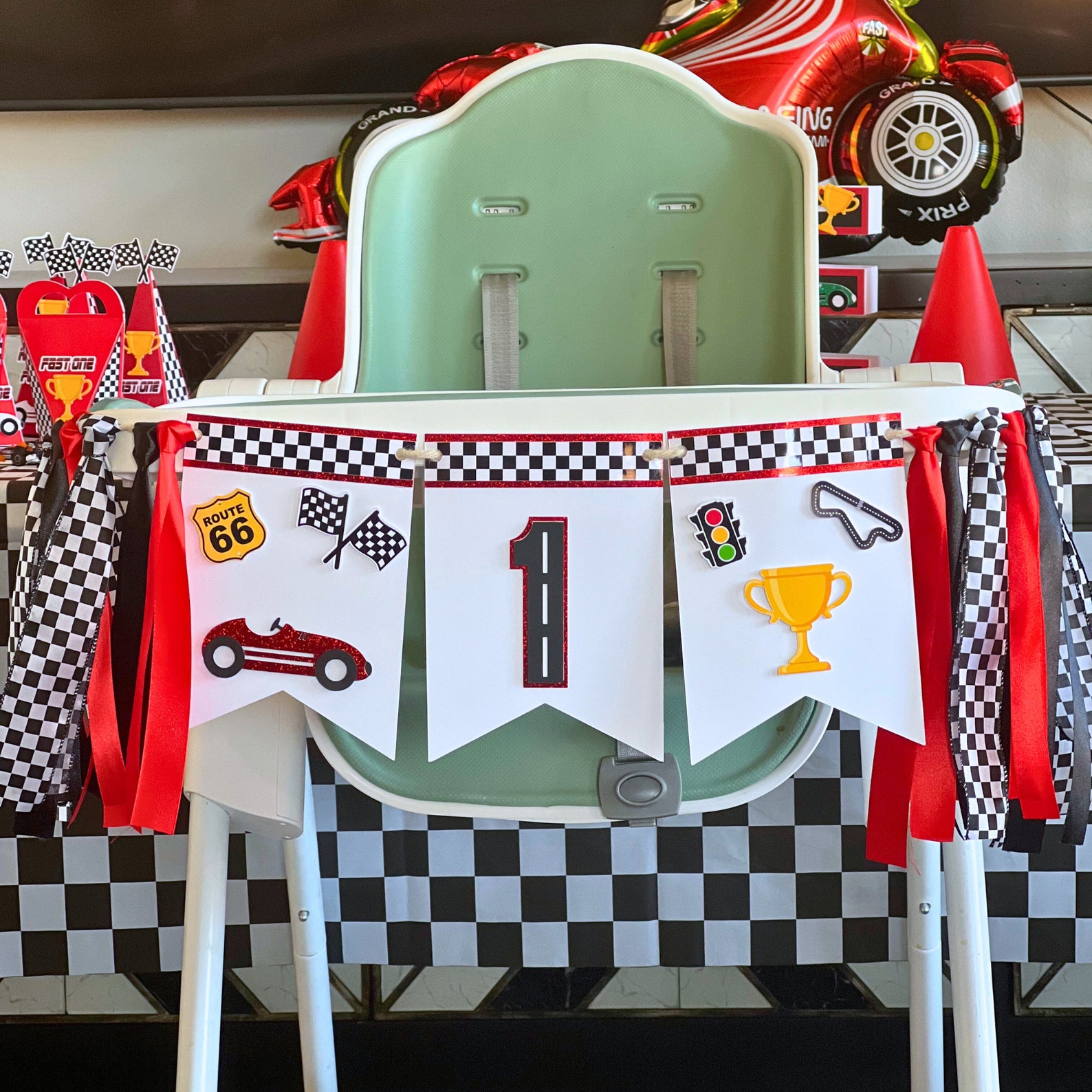 Fast One Racing Car Highchair Banner for Party Decor, Racing Theme One ...