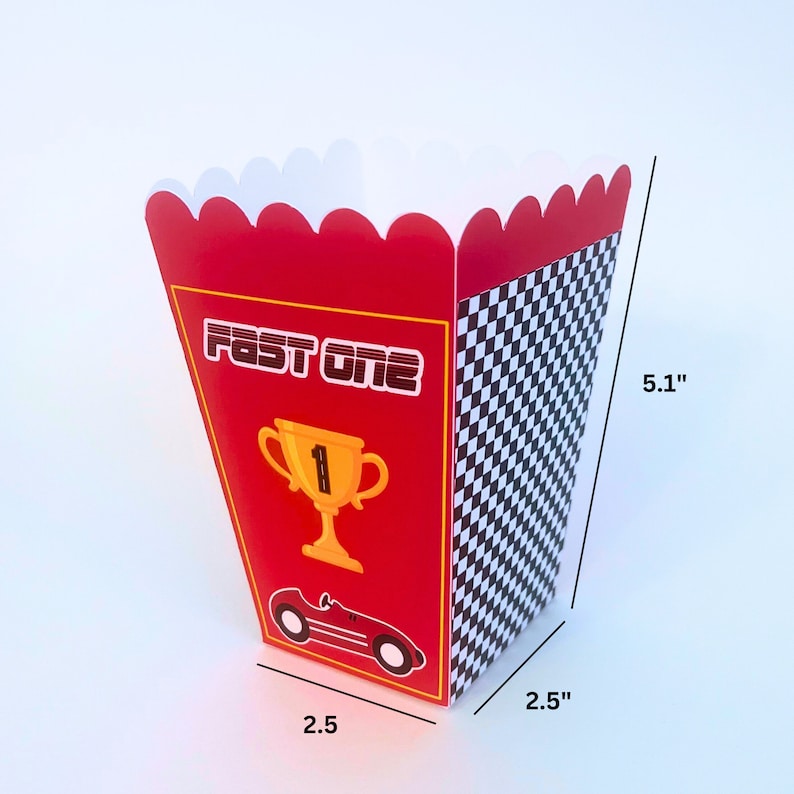 Fast One Racing Car Party Popcorn Box, Racing Theme One Year Boys ...