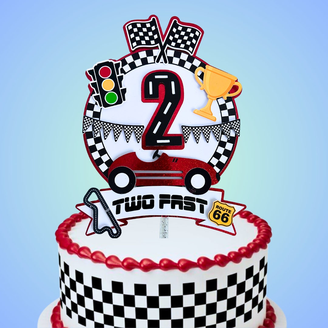 Racing Car Cake Topper, Two Fast Birthday Party Cake Decor, Fast One ...