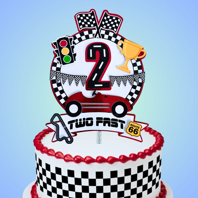 Racing Car Cake Topper, Two Fast Birthday Party Cake Decor, Fast One ...