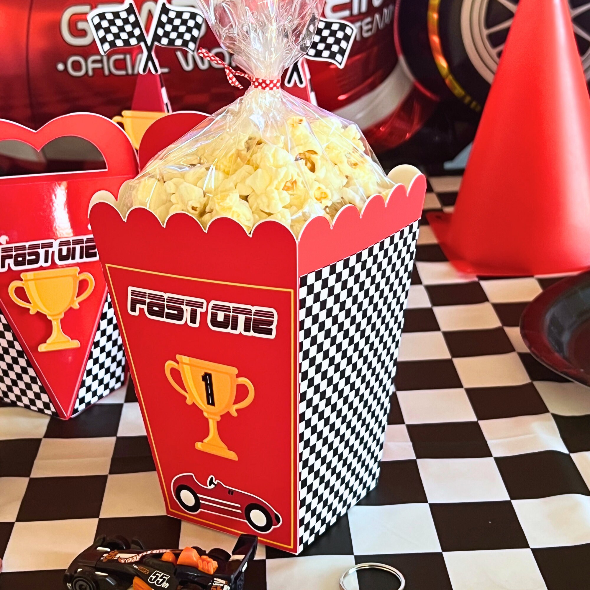 Fast One Racing Car Party Popcorn Box, Racing Theme One Year Boys ...