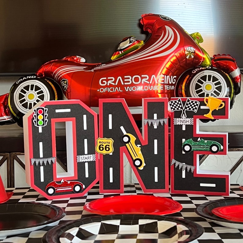 Fast One Racing Car Theme Centerpiece for Party Decor, Racing One Year ...
