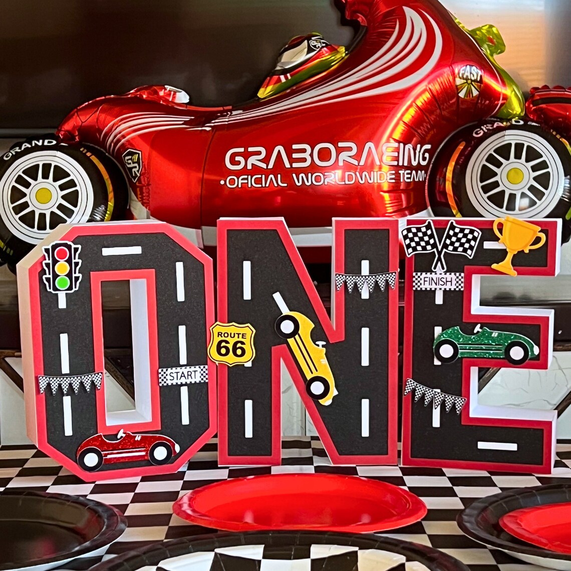 Fast One Racing Car Theme Centerpiece for Party Decor, Racing One Year ...