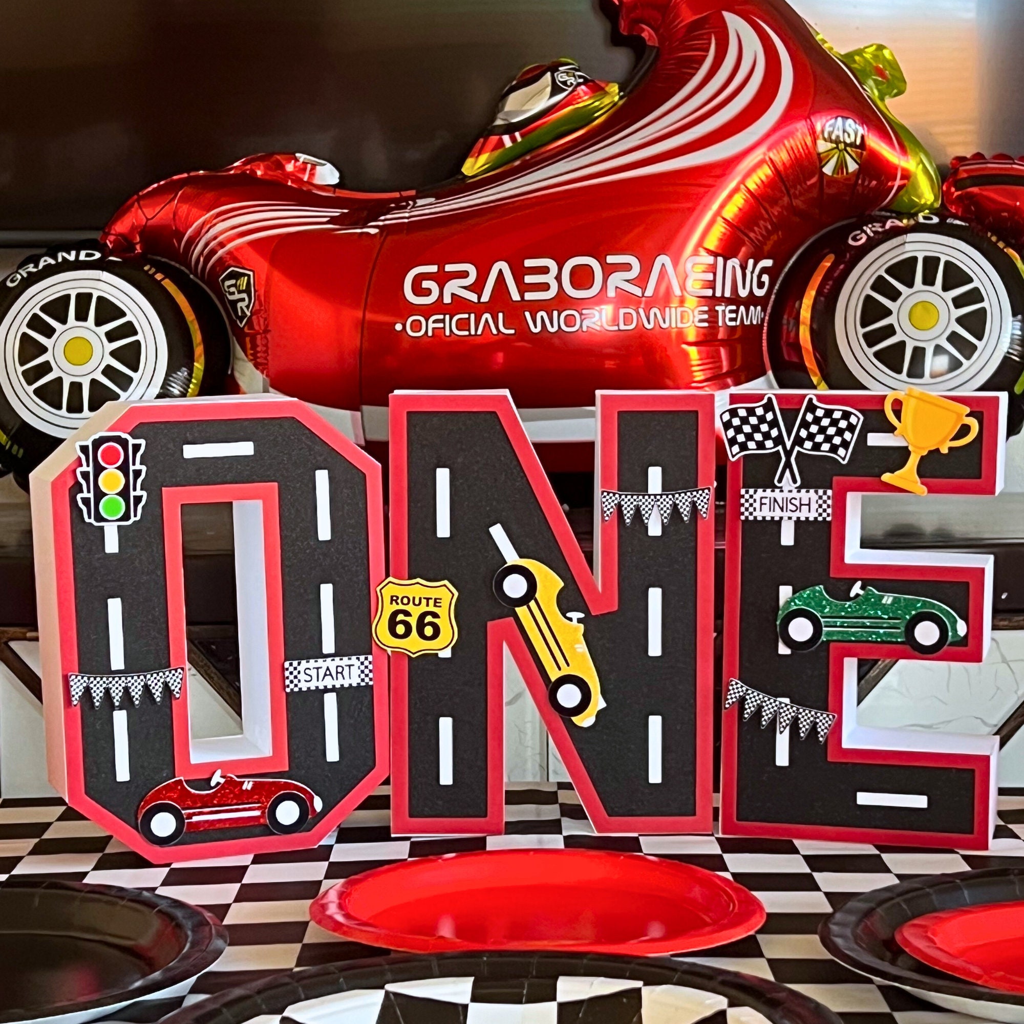 Fast One Racing Car Theme Centerpiece for Party Decor, Racing One Year ...