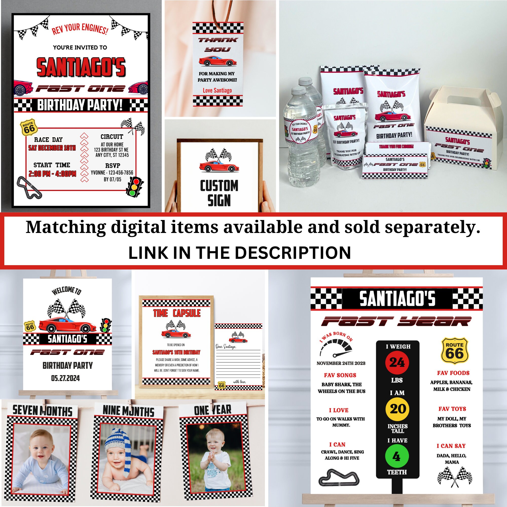 Fast One Racing Car Theme Centerpiece for Party Decor, Racing One Year ...