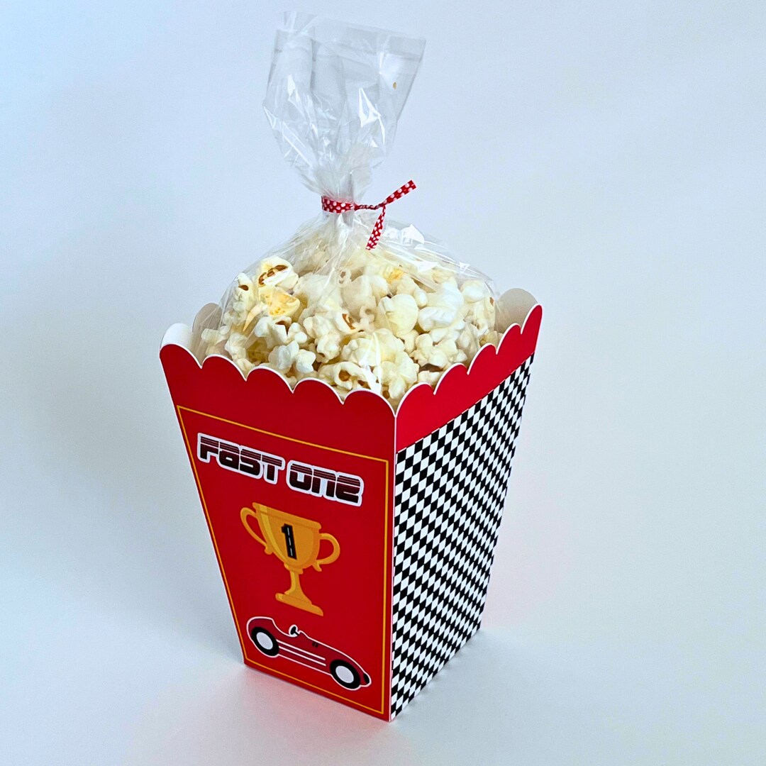 Fast One Racing Car Party Popcorn Box, Racing Theme One Year Boys ...