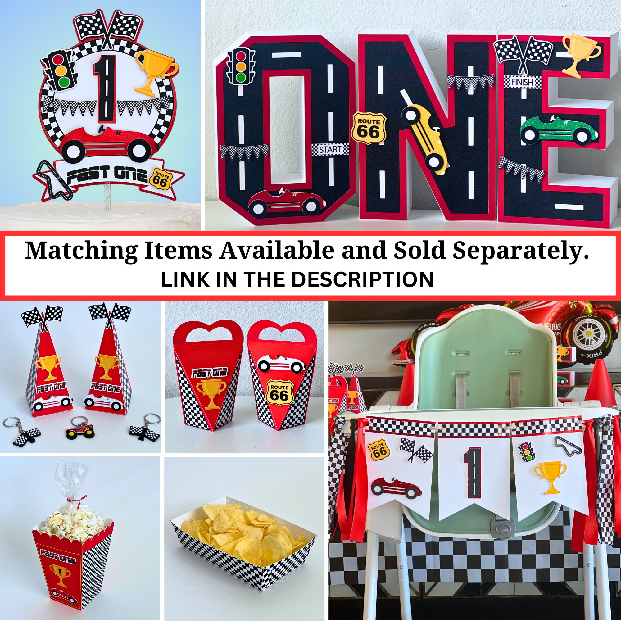 Fast One Racing Car Theme Centerpiece for Party Decor, Racing One Year ...