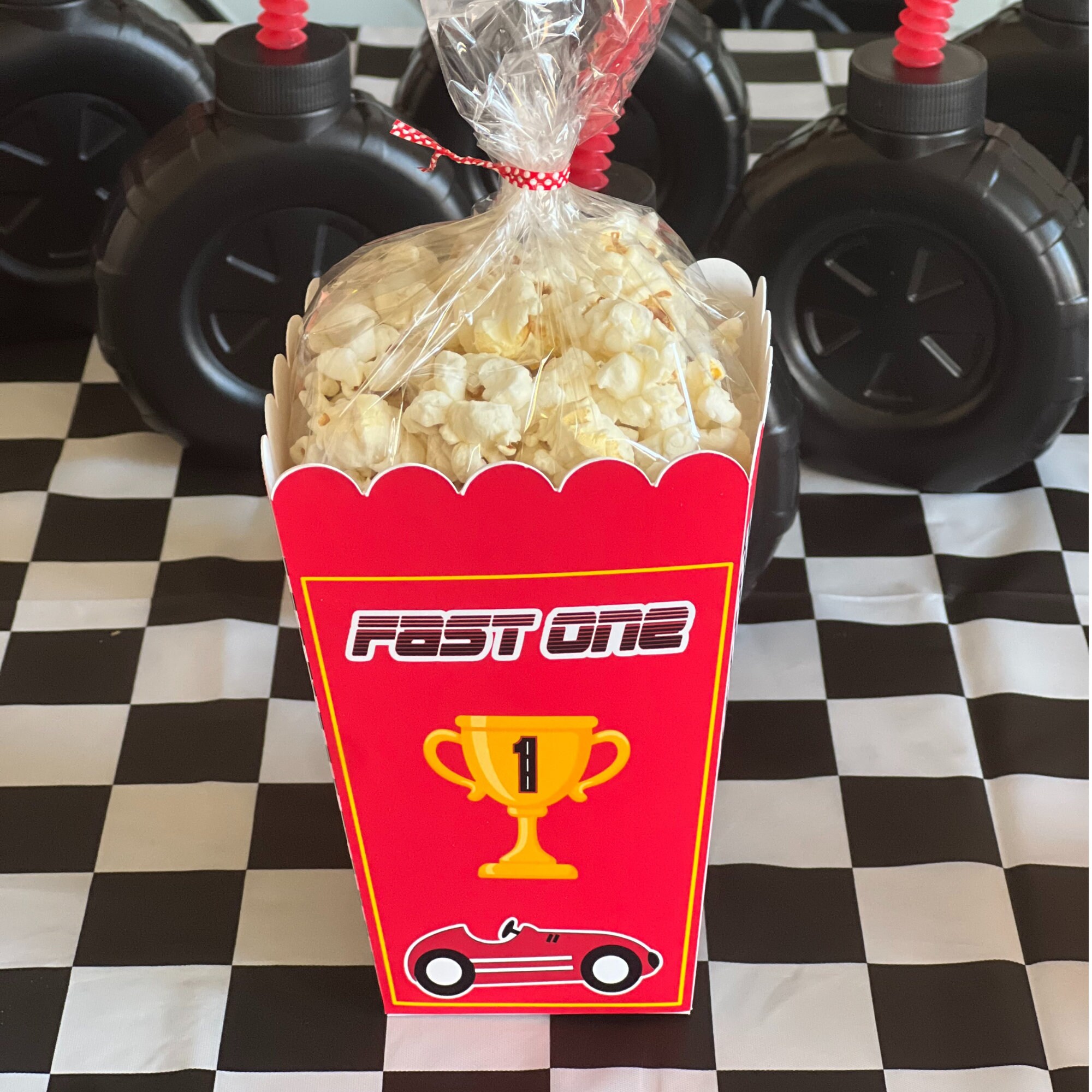 Fast One Racing Car Party Popcorn Box, Racing Theme One Year Boys ...