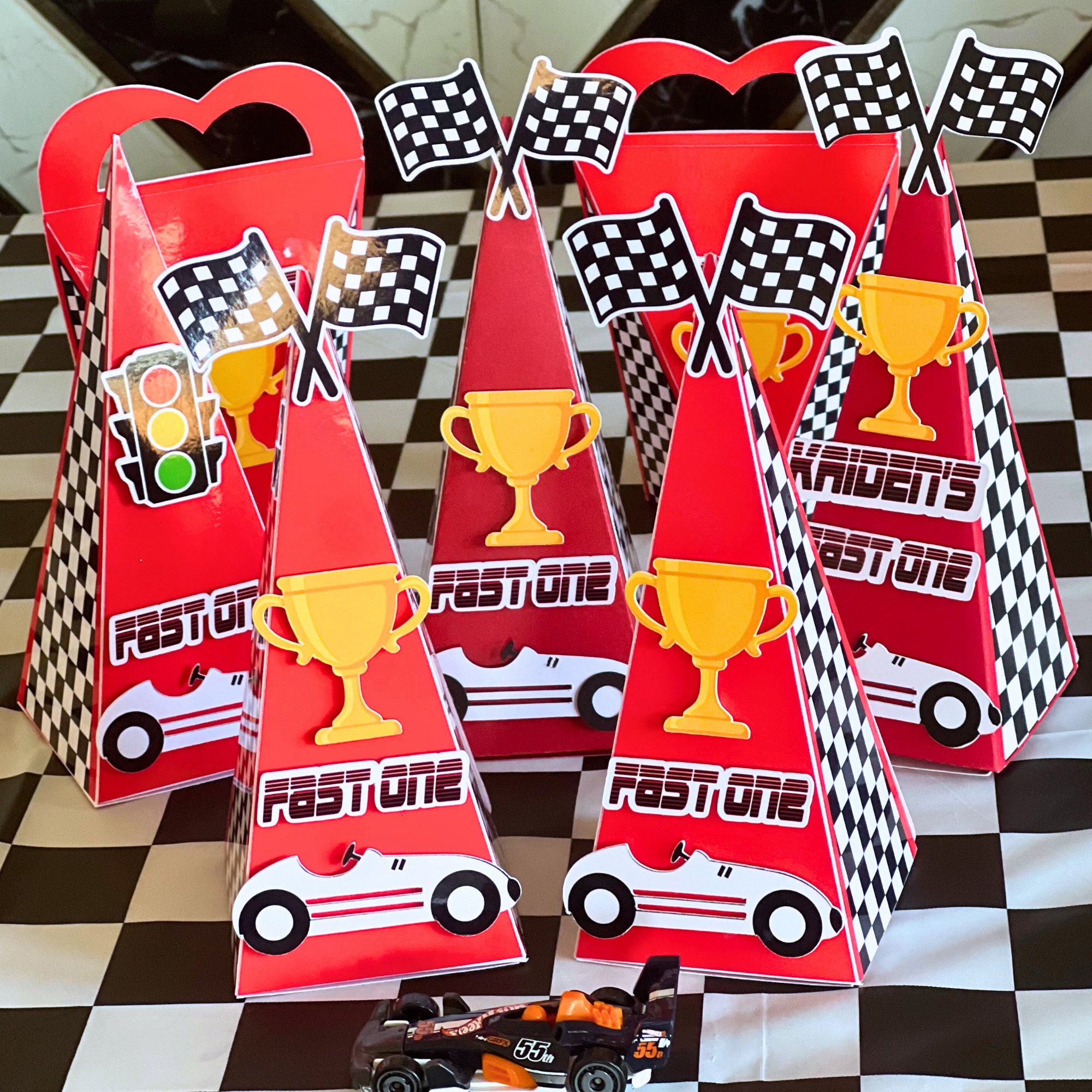Fast One Racing Car Party Favor Candy Boxes, Racing Theme One Year Old ...