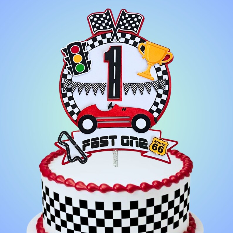 Racing Car Cake Topper, Two Fast Birthday Party Cake Decor, Fast One ...
