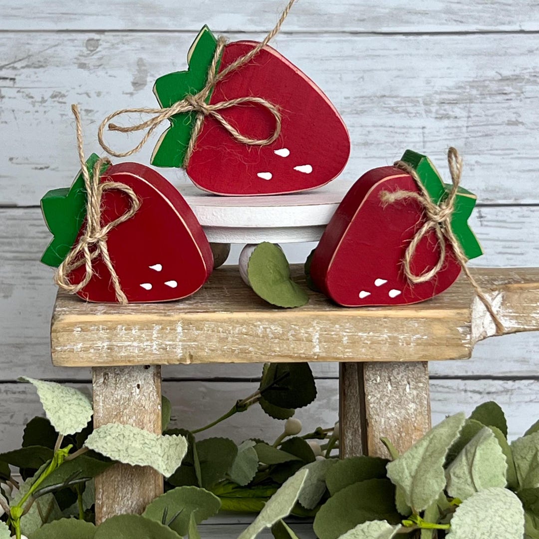 Wooden Strawberries | Strawberry Tiered Tray | Wood Strawberry ...