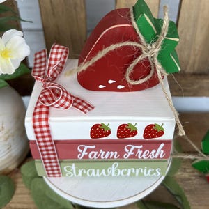 Strawberry Mini Book Stack | Wooden Strawberries | Farmhouse Decor ...