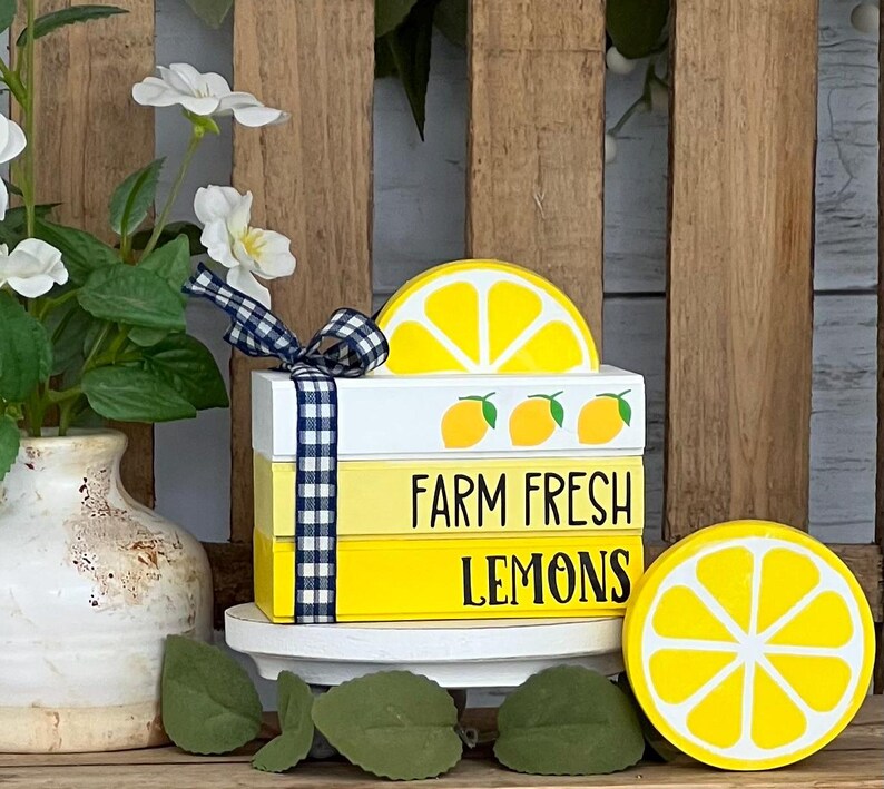 Lemon Mini Book Stack | Lemon Decor | Farmhouse Coffee Bar | Lemon ...