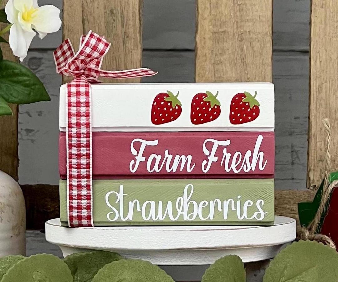 Strawberry Mini Book Stack | Wooden Strawberries | Farmhouse Decor ...