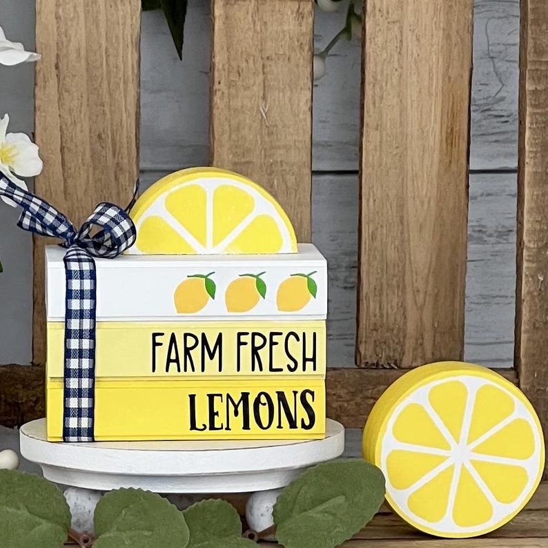 Lemon Mini Book Stack | Lemon Decor | Farmhouse Coffee Bar | Lemon ...