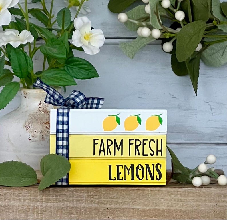 Lemon Mini Book Stack | Lemon Decor | Farmhouse Coffee Bar | Lemon ...