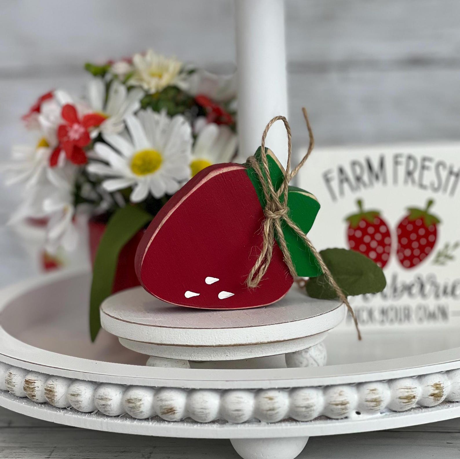 Wooden Strawberries | Strawberry Tiered Tray | Wood Strawberry ...