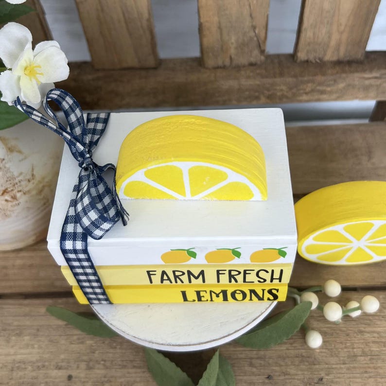 Lemon Mini Book Stack | Lemon Decor | Farmhouse Coffee Bar | Lemon ...