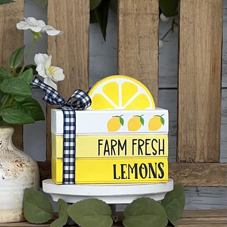 Lemon Mini Book Stack | Lemon Decor | Farmhouse Coffee Bar | Lemon ...