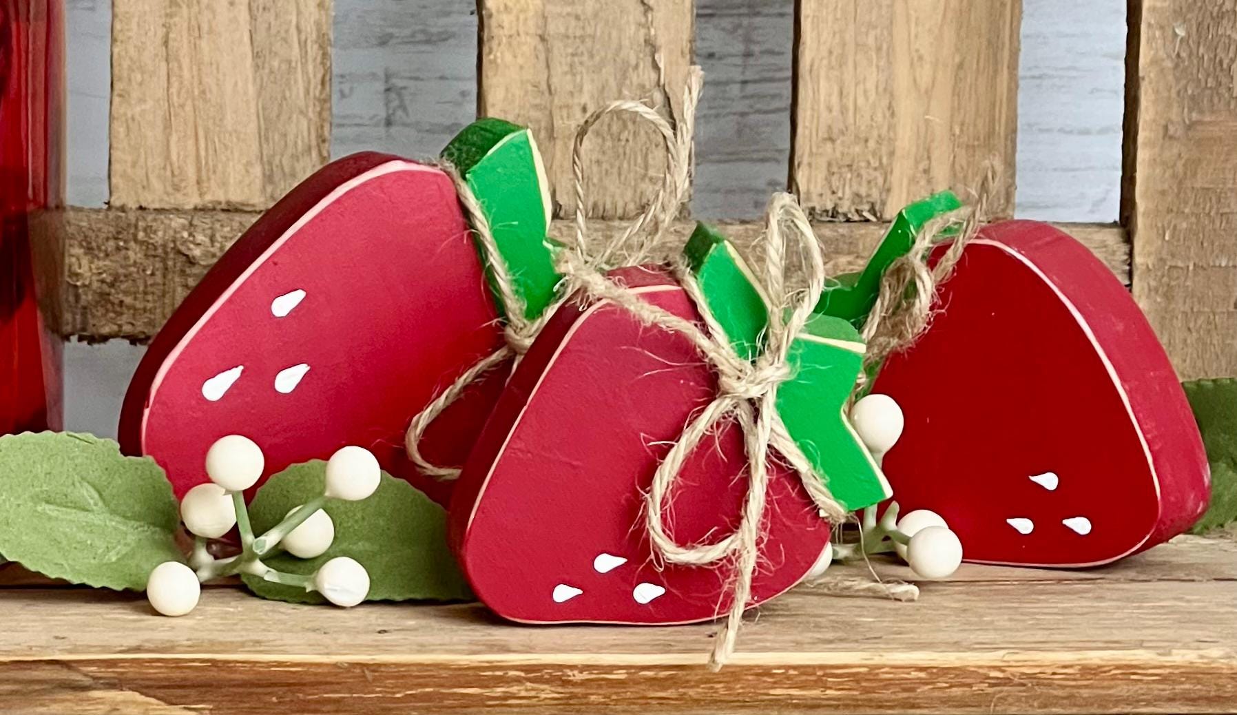 Wooden Strawberries | Strawberry Tiered Tray | Wood Strawberry ...