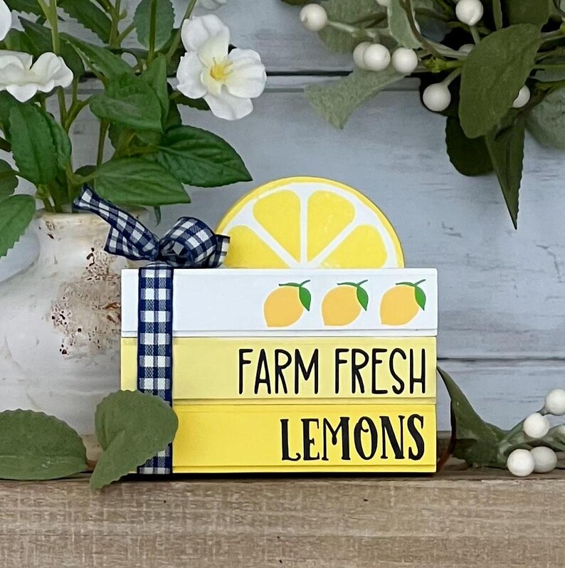 Lemon Mini Book Stack | Lemon Decor | Farmhouse Coffee Bar | Lemon ...