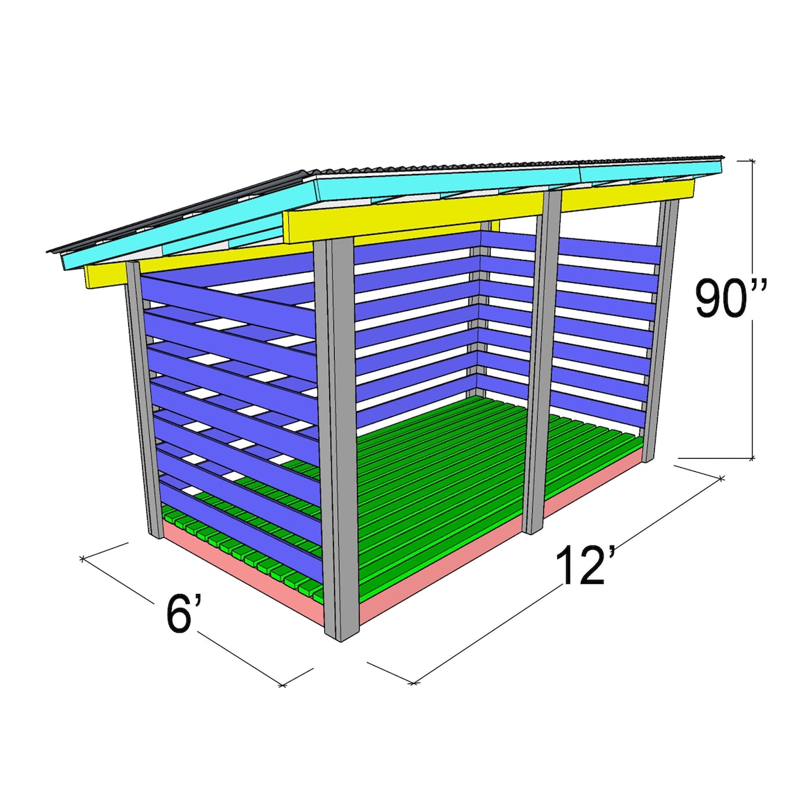 6x12 Firewood Shed Plans - Build Firewood Storage Garden - DIY Firewood ...