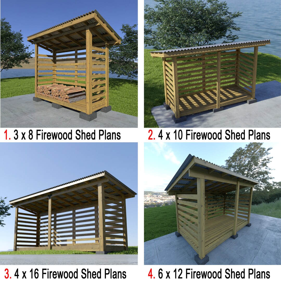 Bundle 4 Firewood Shed Plans - Build Firewood Storage Garden - DIY ...