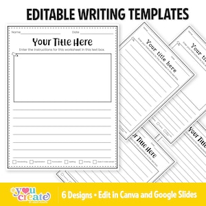 EDITABLE Writing Templates • Lines and Boxes • 6 Designs Fully Editable ...