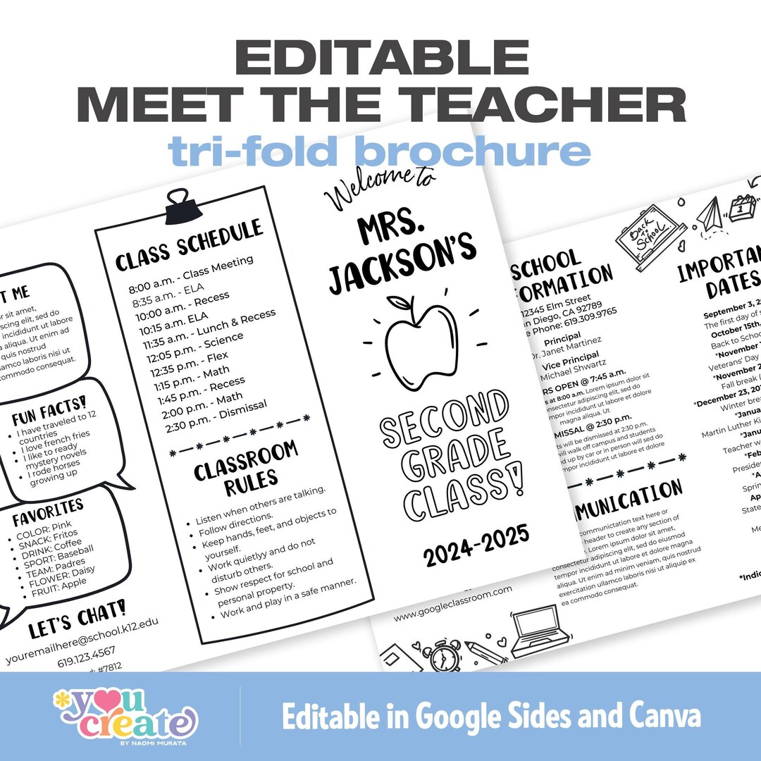 EDITABLE Meet the Teacher Letter Brochure • Canva and Google Slides ...