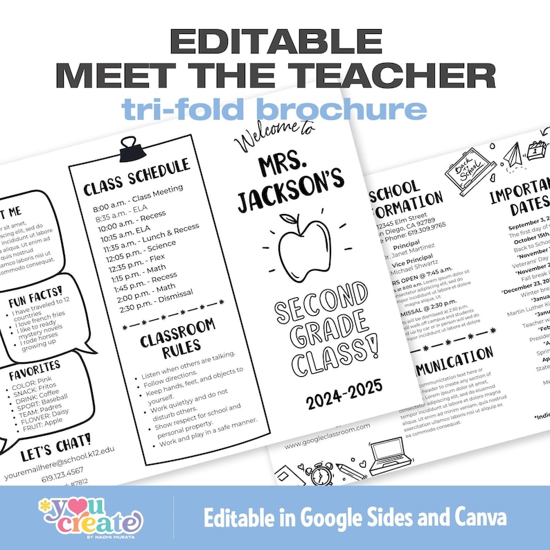EDITABLE Meet the Teacher Letter Brochure • Canva and Google Slides ...