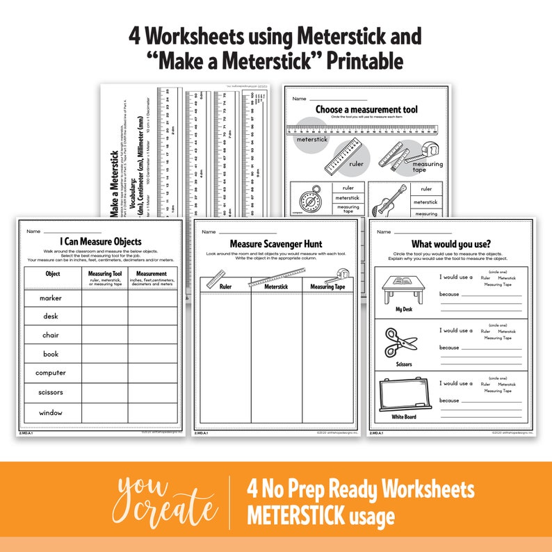 2nd Grade Measurement Worksheets 2.MD.A.1 | Yard Stick and Meter Stick ...