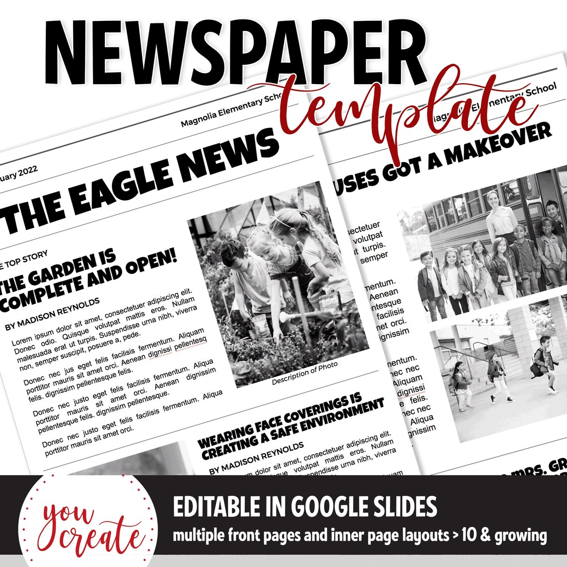 EDITABLE Newspaper Templates | Google Slides | Student News | 10 Design ...